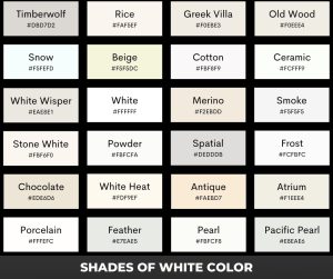 86 Shades of White Color with Names, Hex, RGB, and CMYK