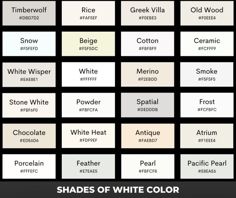 86 Shades of White Color with Names, Hex, RGB, and CMYK 86 Shades of White Color with Names, Hex, RGB, and CMYK