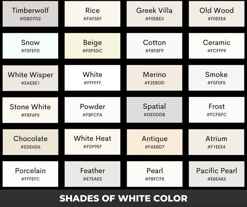 100 Shades Of White Color Names HEX RGB CMYK Codes 43 OFF 100 Shades Of White Color Names HEX RGB CMYK Codes 43 OFF