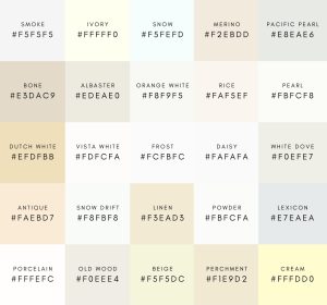 86 Shades of White Color with Names, Hex, RGB, and CMYK