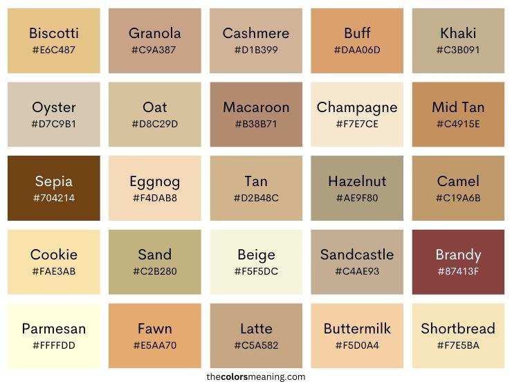100 Shades Of Tan Color Names HEX RGB CMYK Codes 48 OFF 100 Shades Of Tan Color Names HEX RGB CMYK Codes 48 OFF
