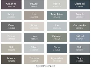 160 Shades of Gray with Names, Hex, RGB, & CMYK Codes