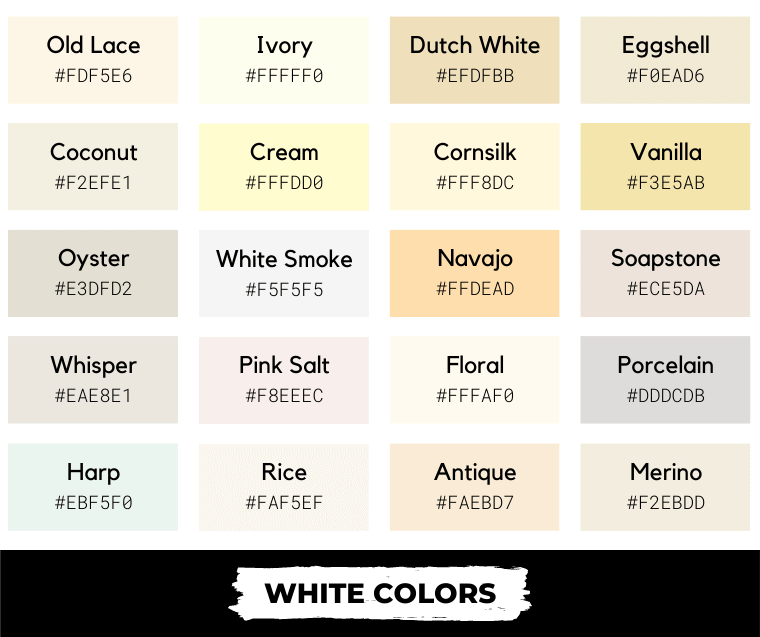 100 Shades Of White Color (Names, HEX, RGB CMYK Codes) –, 45% OFF
