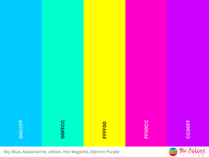 Bright Colors with Names, RGB, CMYK, and Hex Codes