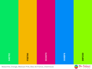 Bright Colors with Names, RGB, CMYK, and Hex Codes