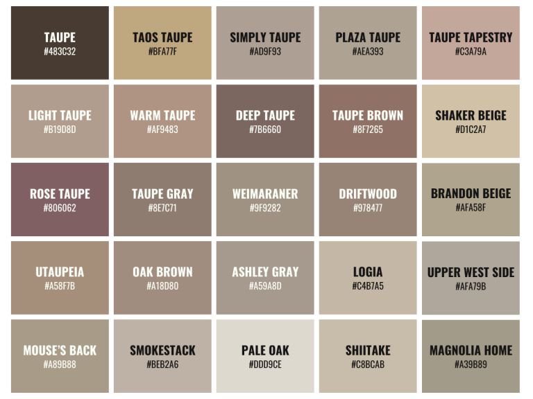 What Color is Taupe? 25 Taupe Colors With Hex, RGB, & CMYK